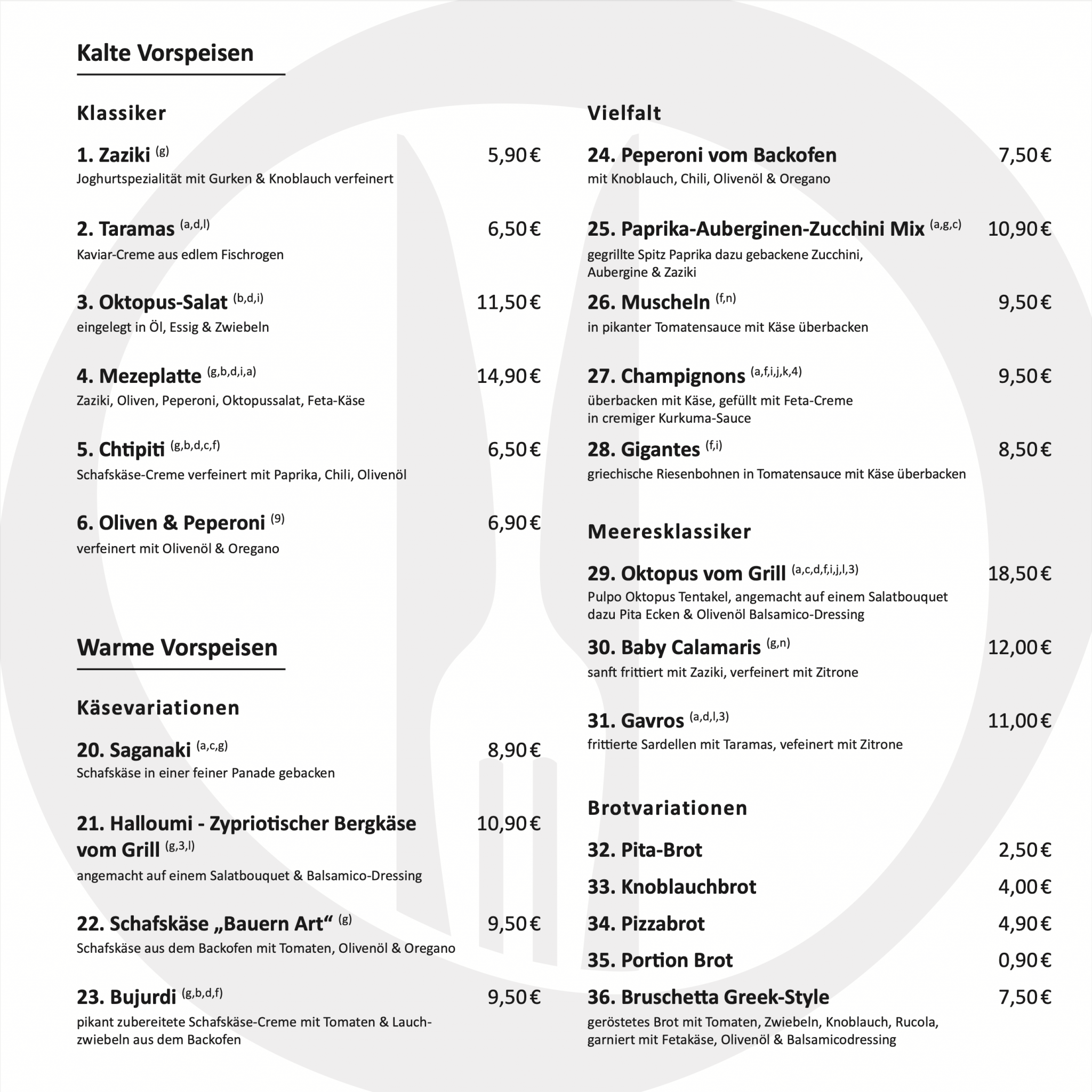 Speisekarte – Restaurant Chronas