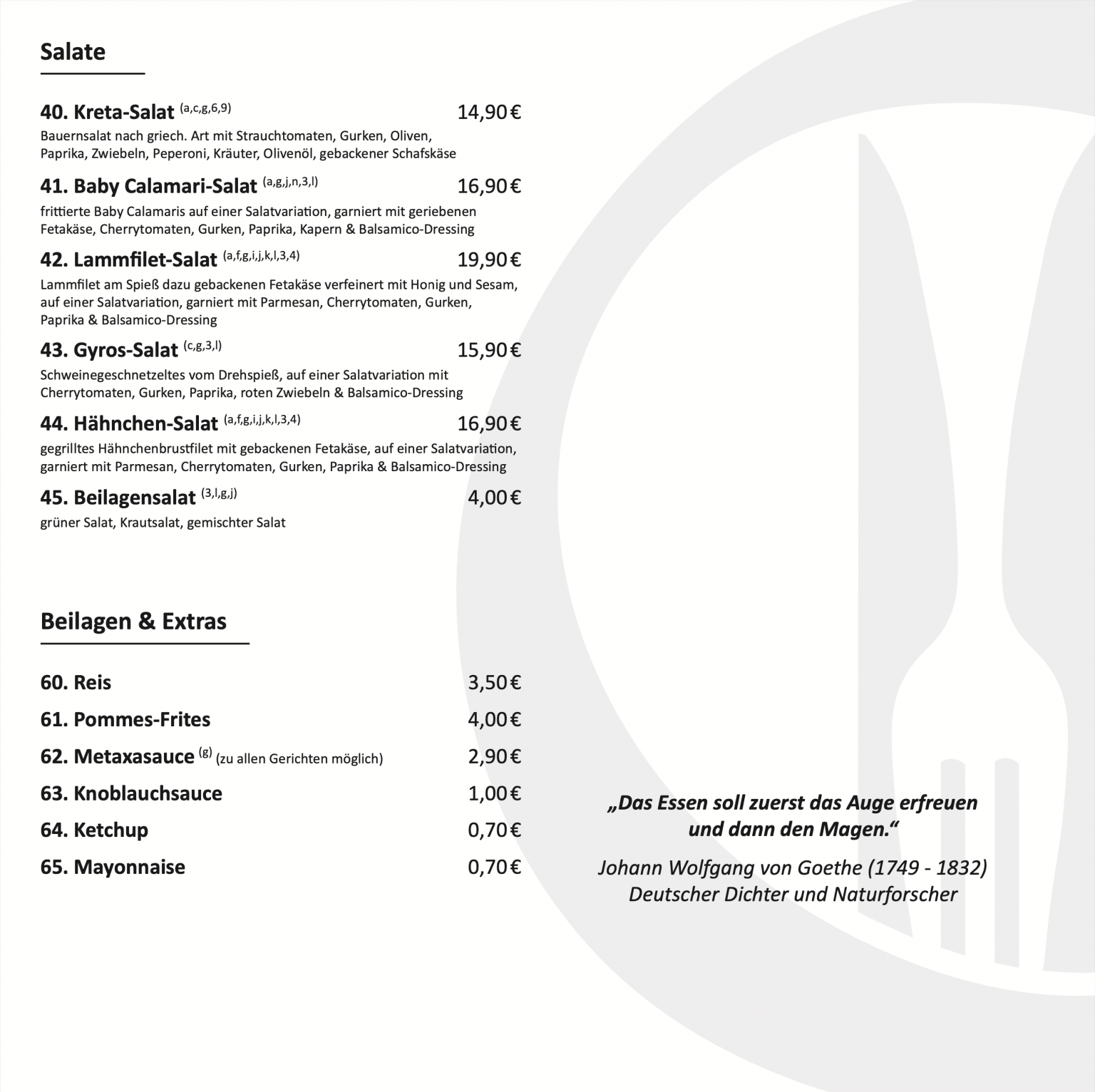 Speisekarte – Restaurant Chronas